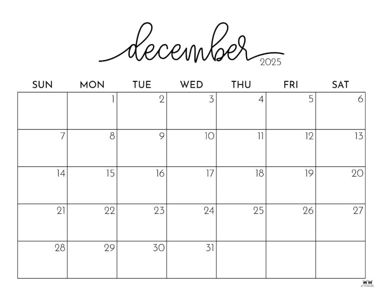 December 2025 Calendars - 107 FREE Printables | Printabulls