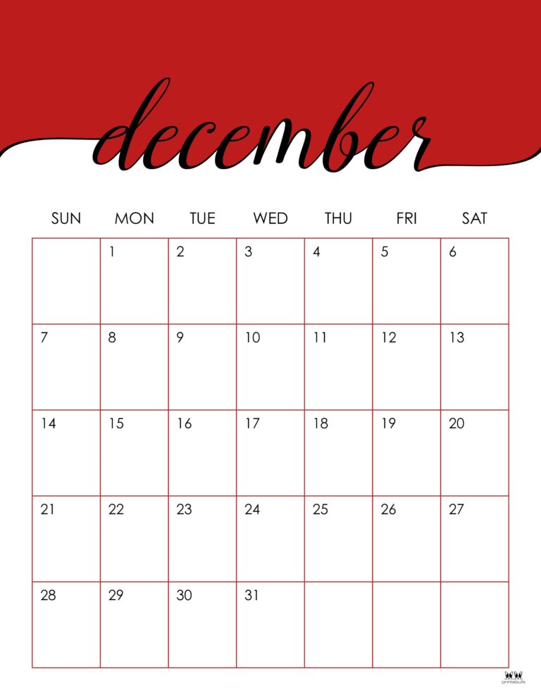 December 2025 Calendars - 107 FREE Printables | Printabulls