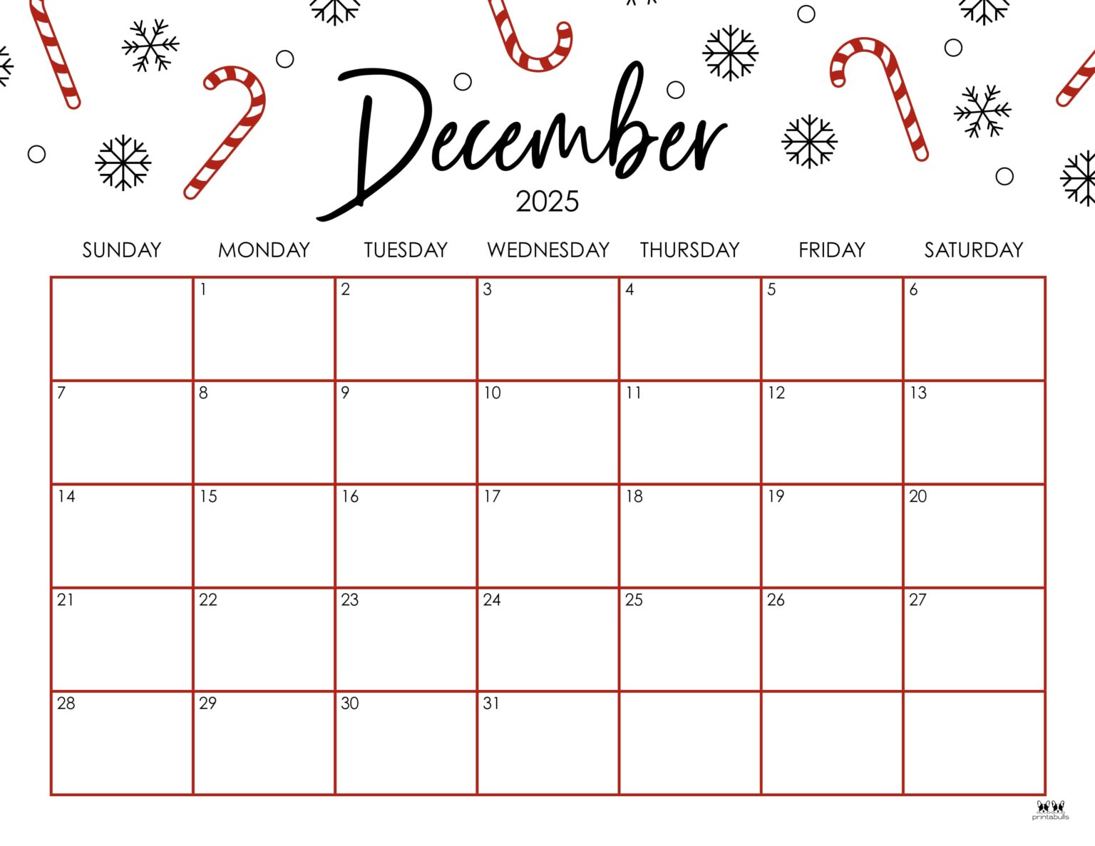 December 2025 Calendars - 107 FREE Printables - PrintaBulk