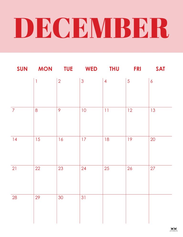December 2025 Calendars - 107 FREE Printables | Printabulls