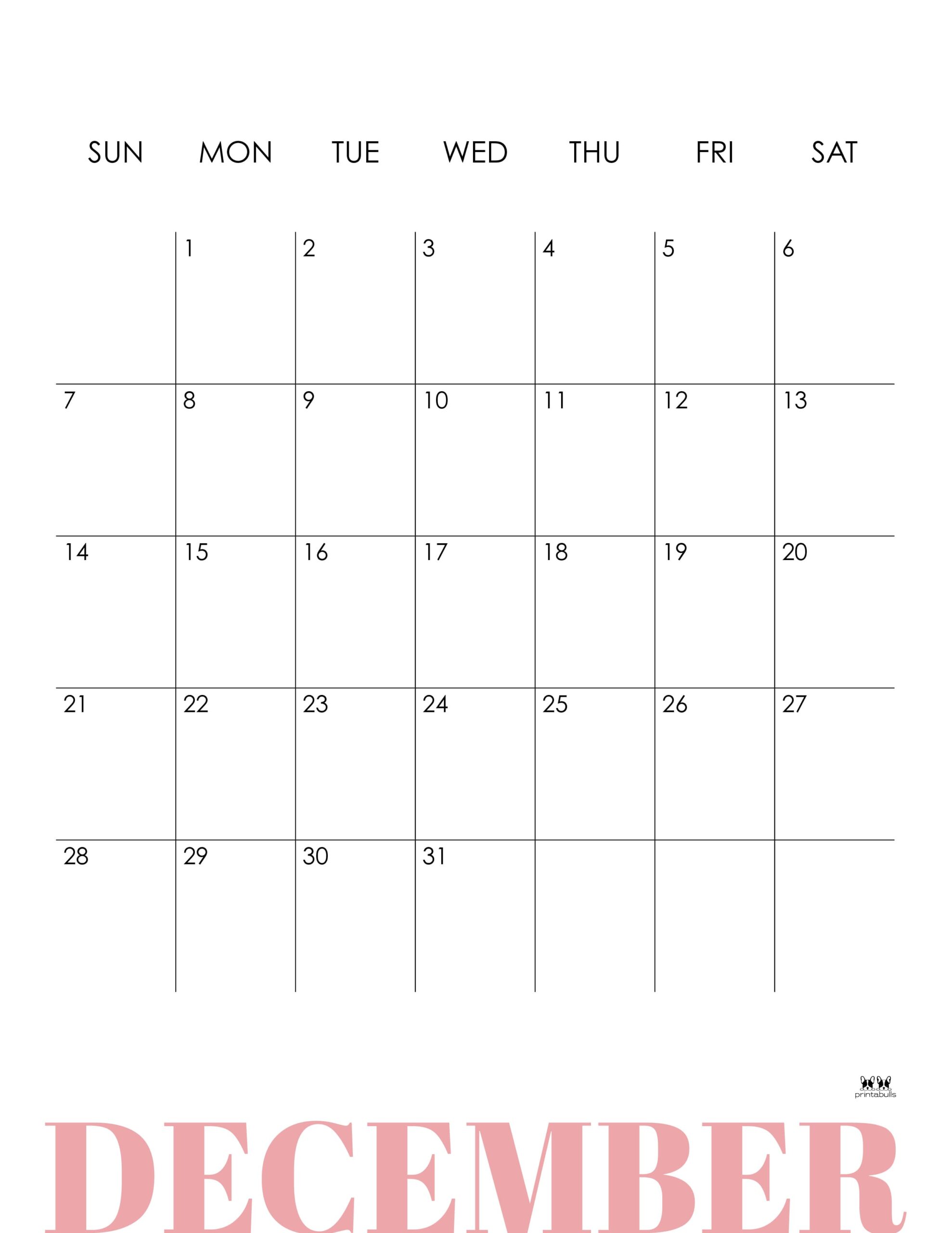 December 2025 Calendars - 107 FREE Printables | Printabulls