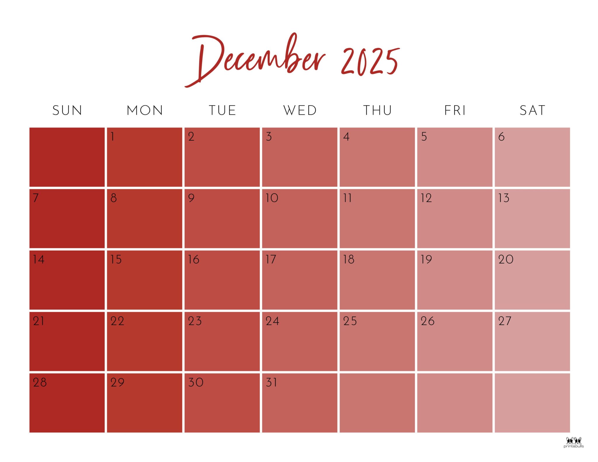 December 2025 Calendars - 107 FREE Printables | Printabulls