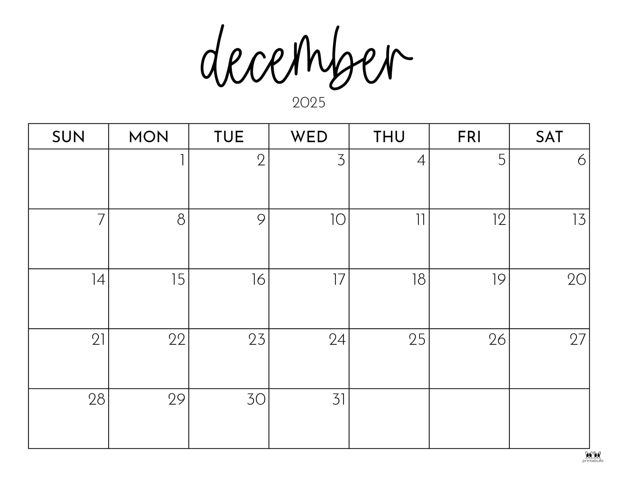 December 2025 Calendars - 107 FREE Printables | Printabulls