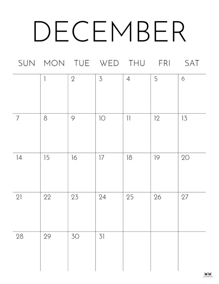 December 2025 Calendars - 107 FREE Printables | Printabulls