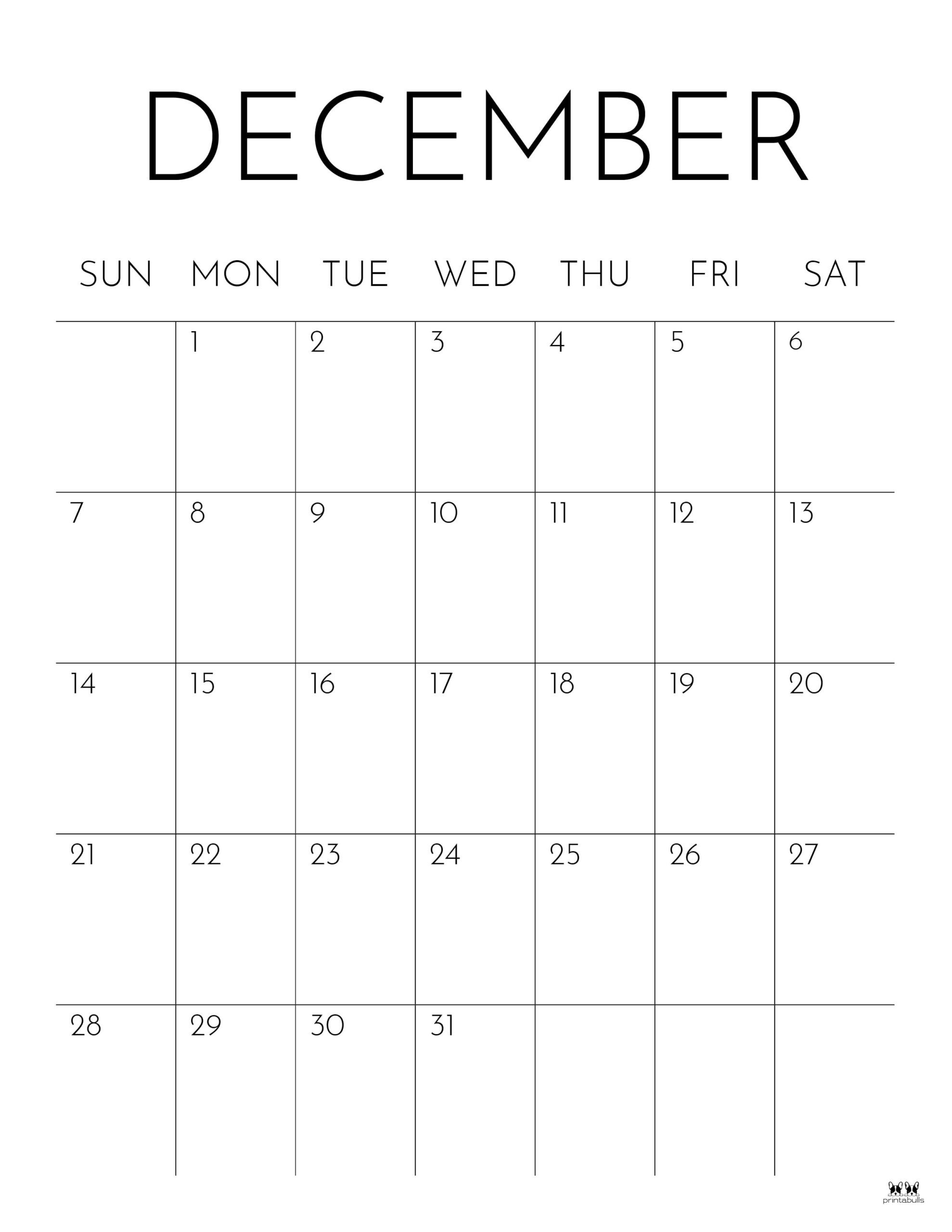 December 2025 Calendars - 107 FREE Printables | Printabulls