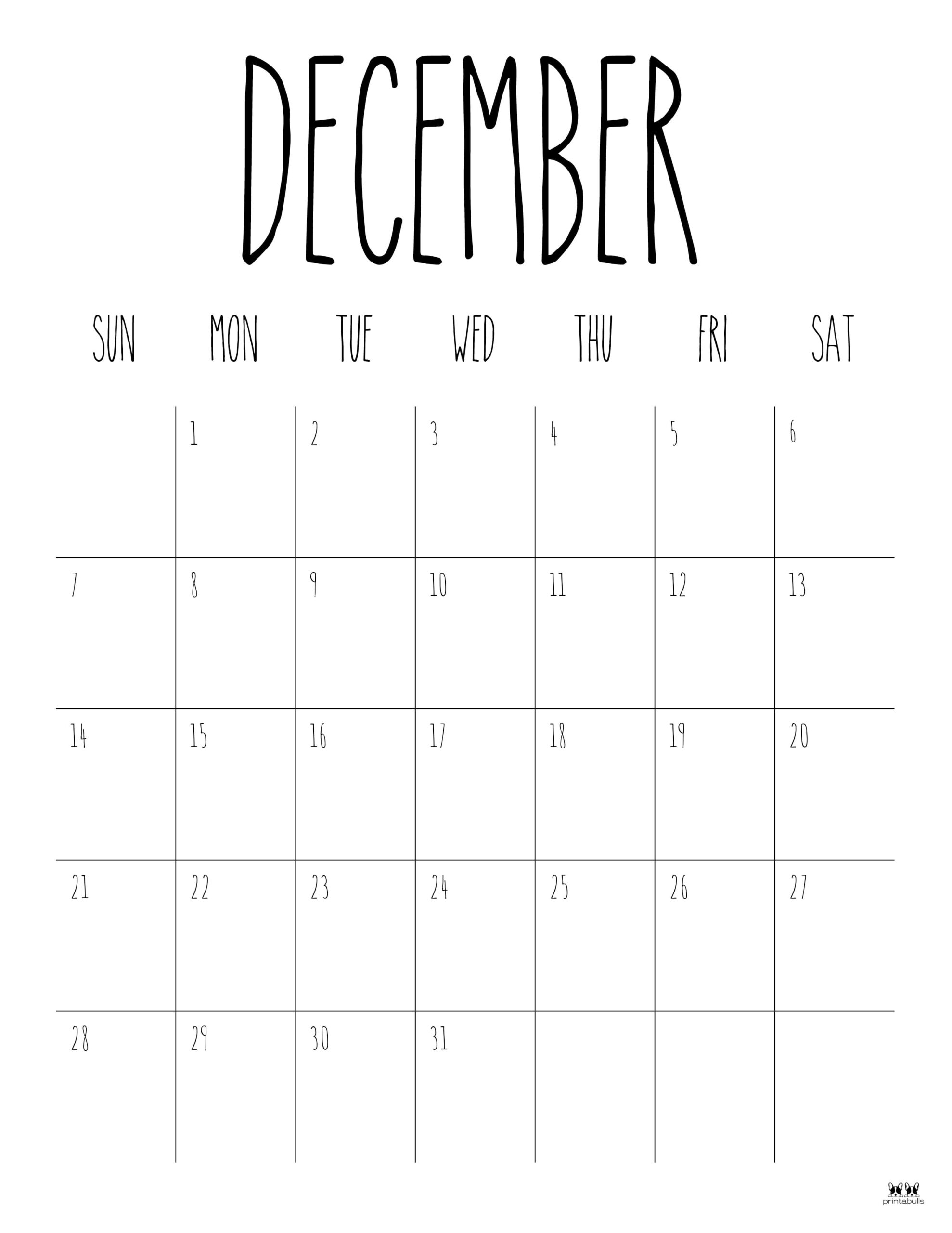 December 2025 Calendars - 107 FREE Printables | Printabulls