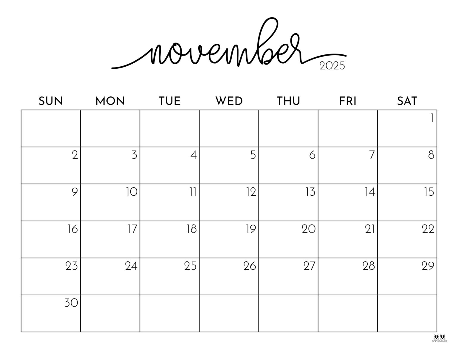 November 2025 Calendars - 107 FREE Printables | Printabulls