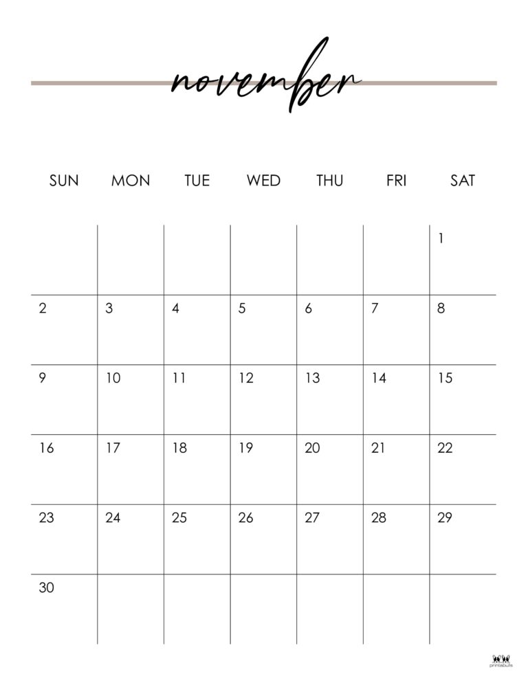 November 2025 Calendars - 107 FREE Printables | Printabulls