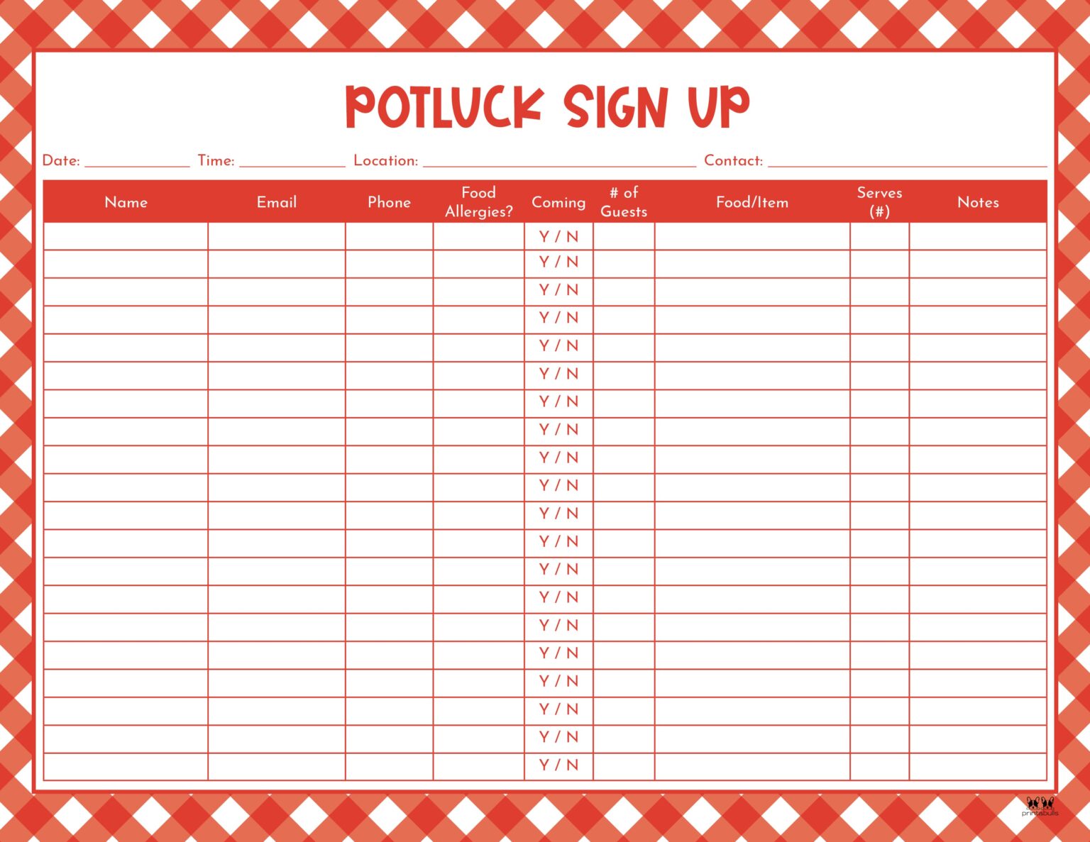 Potluck Sign Up Sheets - 74 FREE Sheets | Printabulls