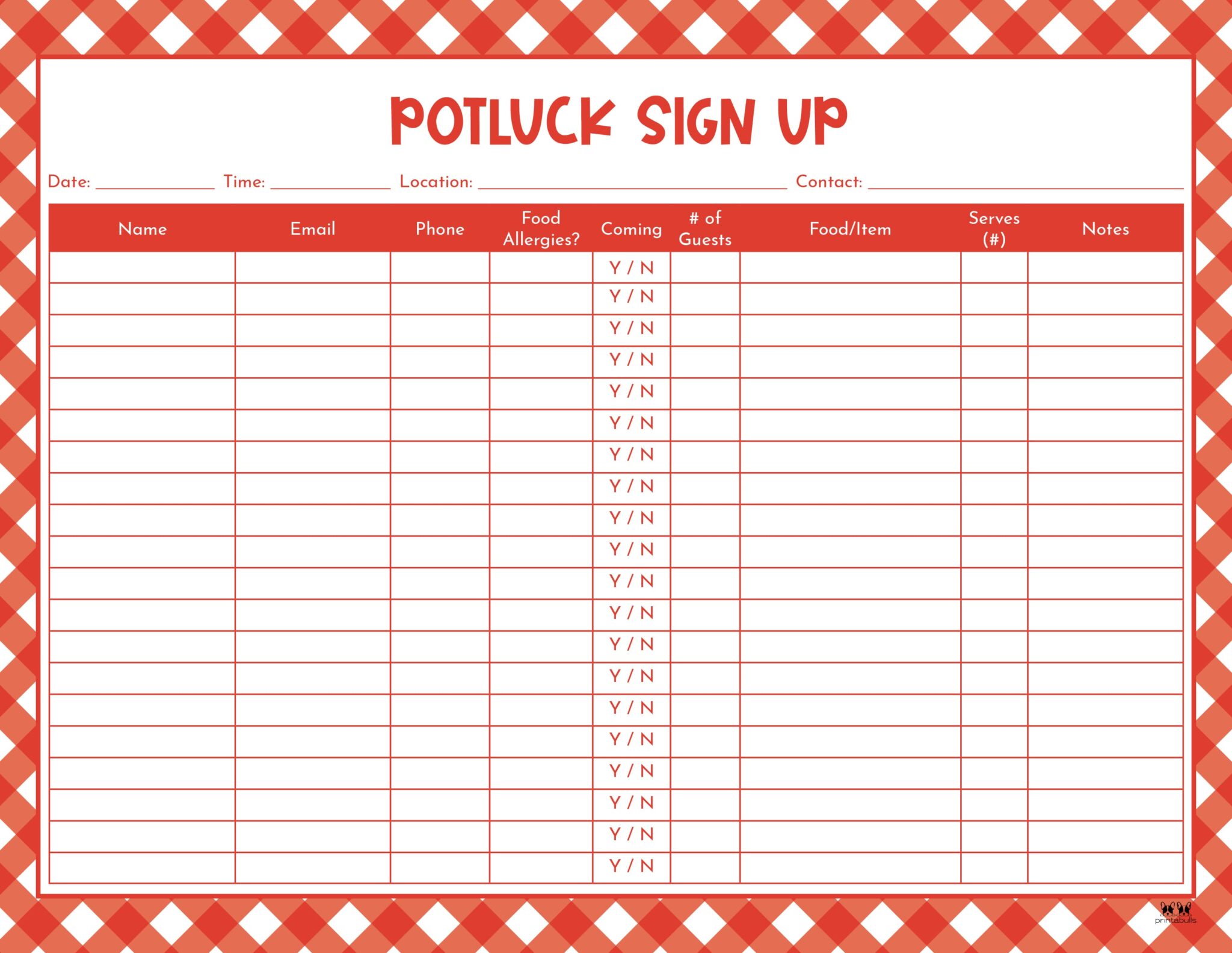 Potluck Sign Up Sheets - 74 FREE Sheets | Printabulls