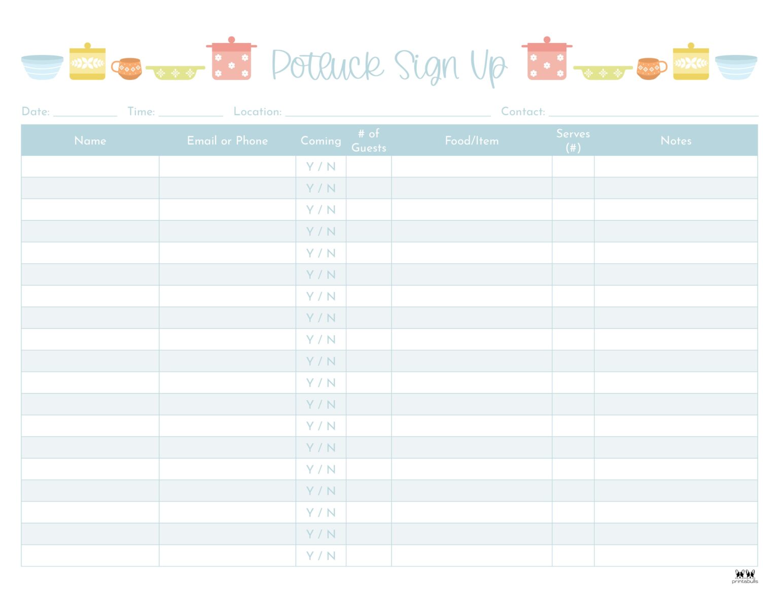 Potluck Sign Up Sheets - 74 FREE Sheets | Printabulls