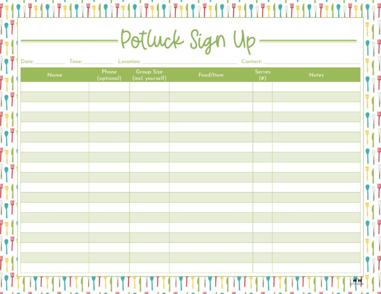 Potluck Sign Up Sheets - 74 FREE Sheets | Printabulls