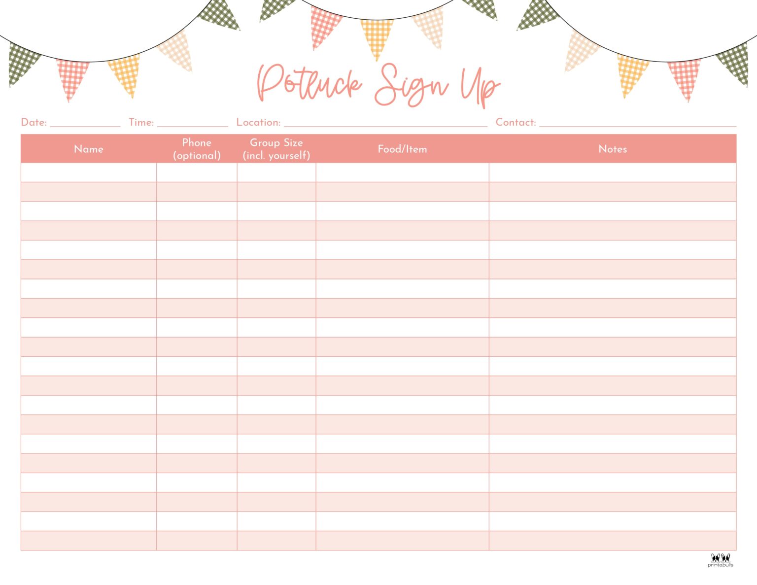 Potluck Sign Up Sheets - 74 FREE Sheets | Printabulls