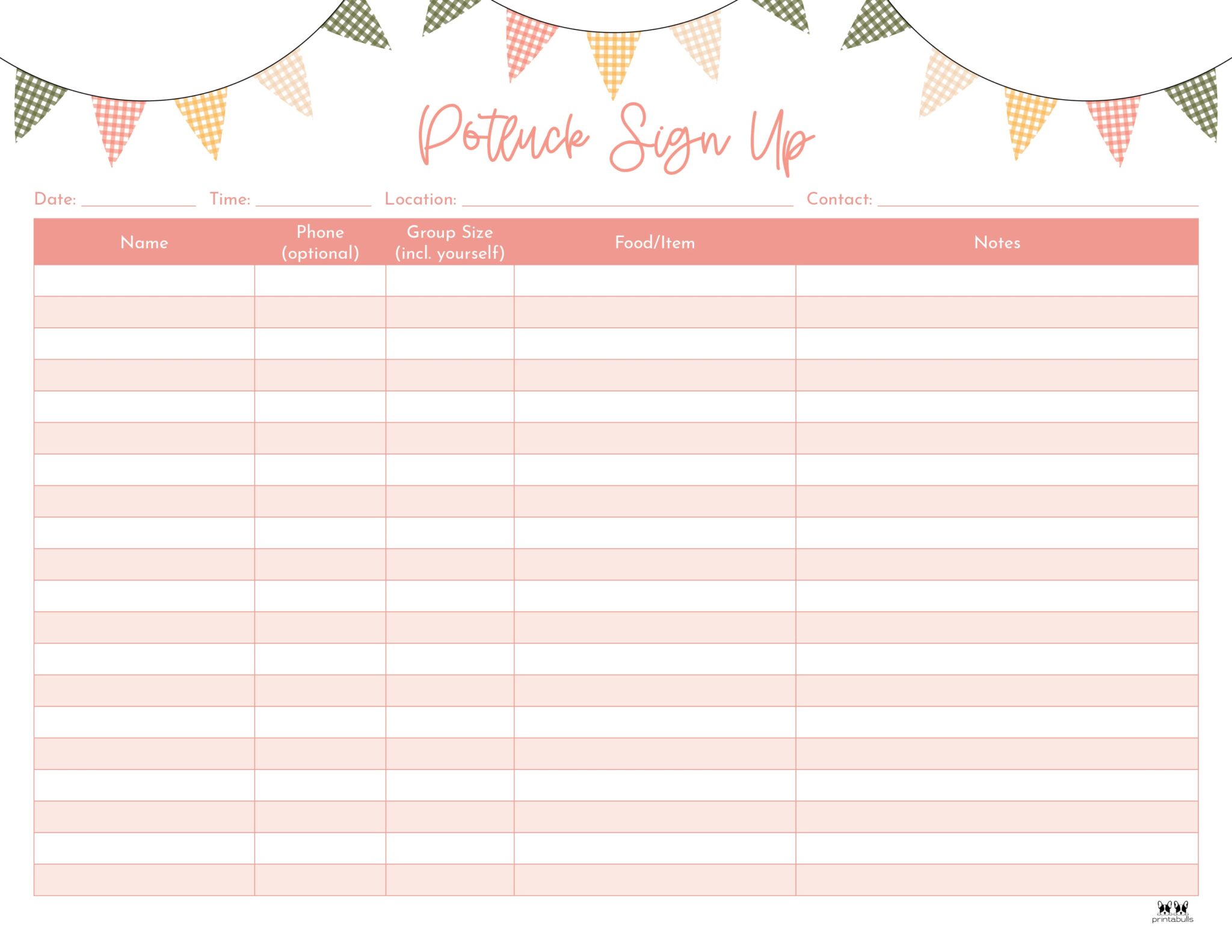 Potluck Sign Up Sheets - 74 FREE Sheets | Printabulls