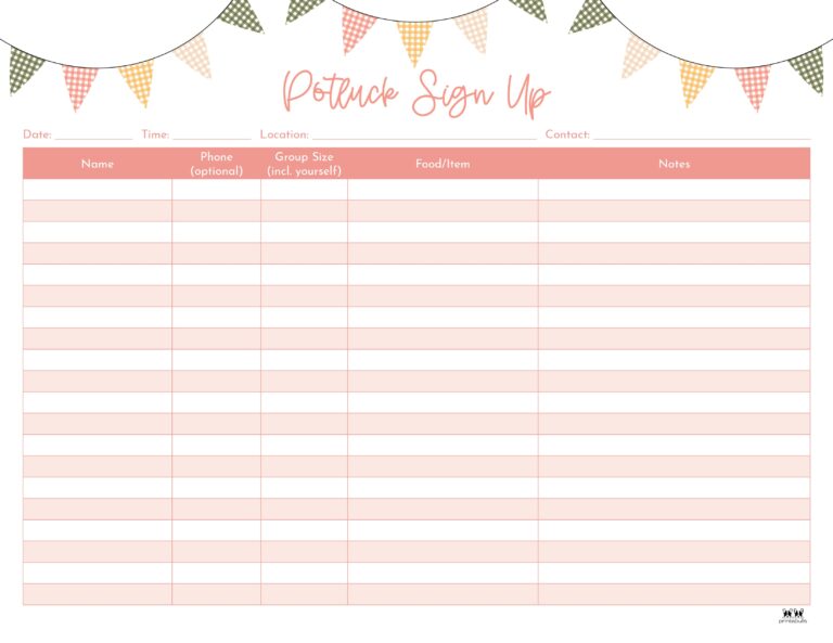 Potluck Sign Up Sheets - 74 FREE Sheets | Printabulls