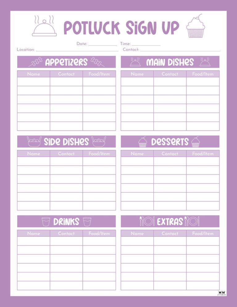 Potluck Sign Up Sheets - 74 FREE Sheets | Printabulls