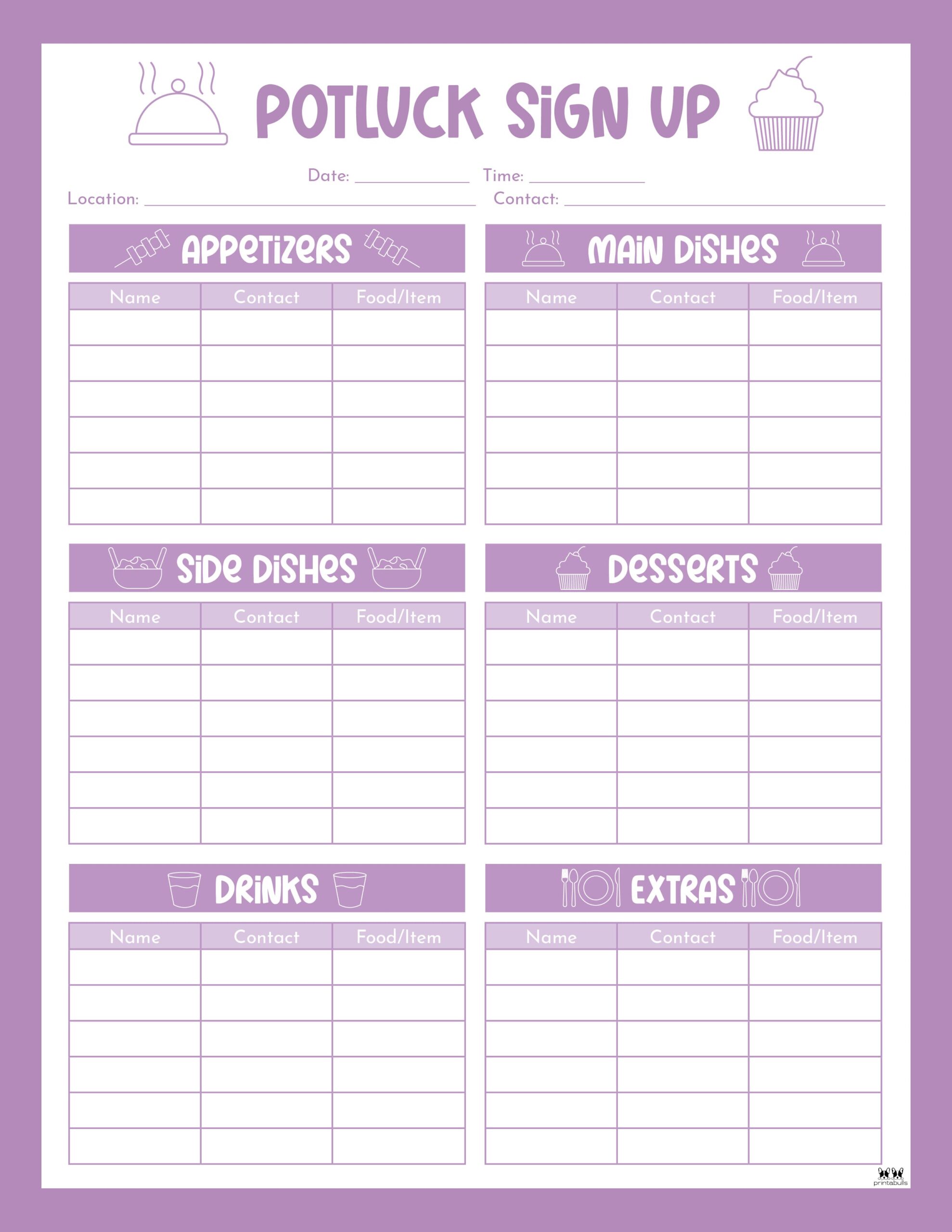 Potluck Sign Up Sheets - 74 FREE Sheets | Printabulls