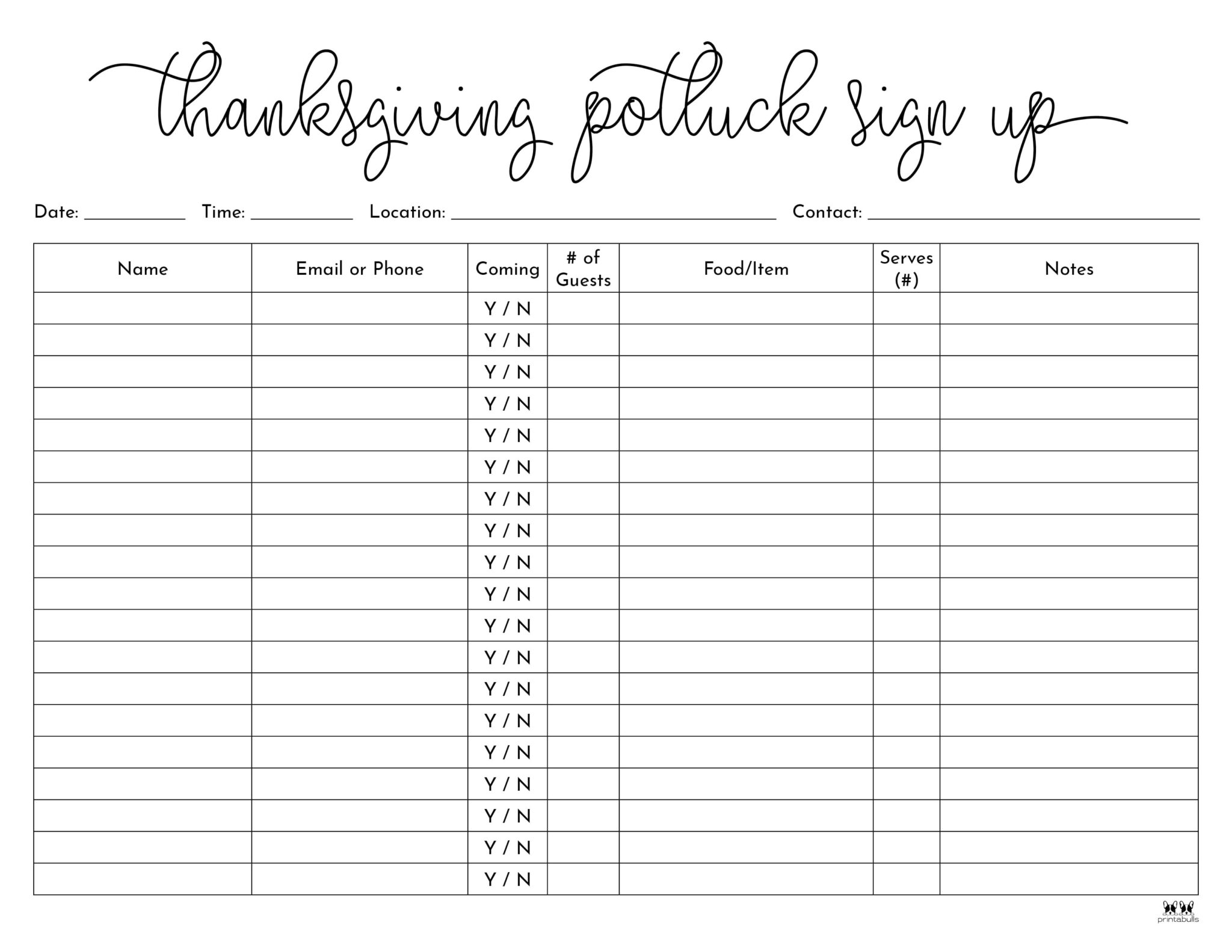 Potluck Sign Up Sheets - 74 FREE Sheets | Printabulls