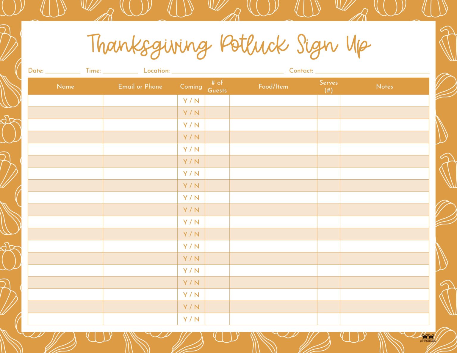 Potluck Sign Up Sheets - 74 FREE Sheets | Printabulls