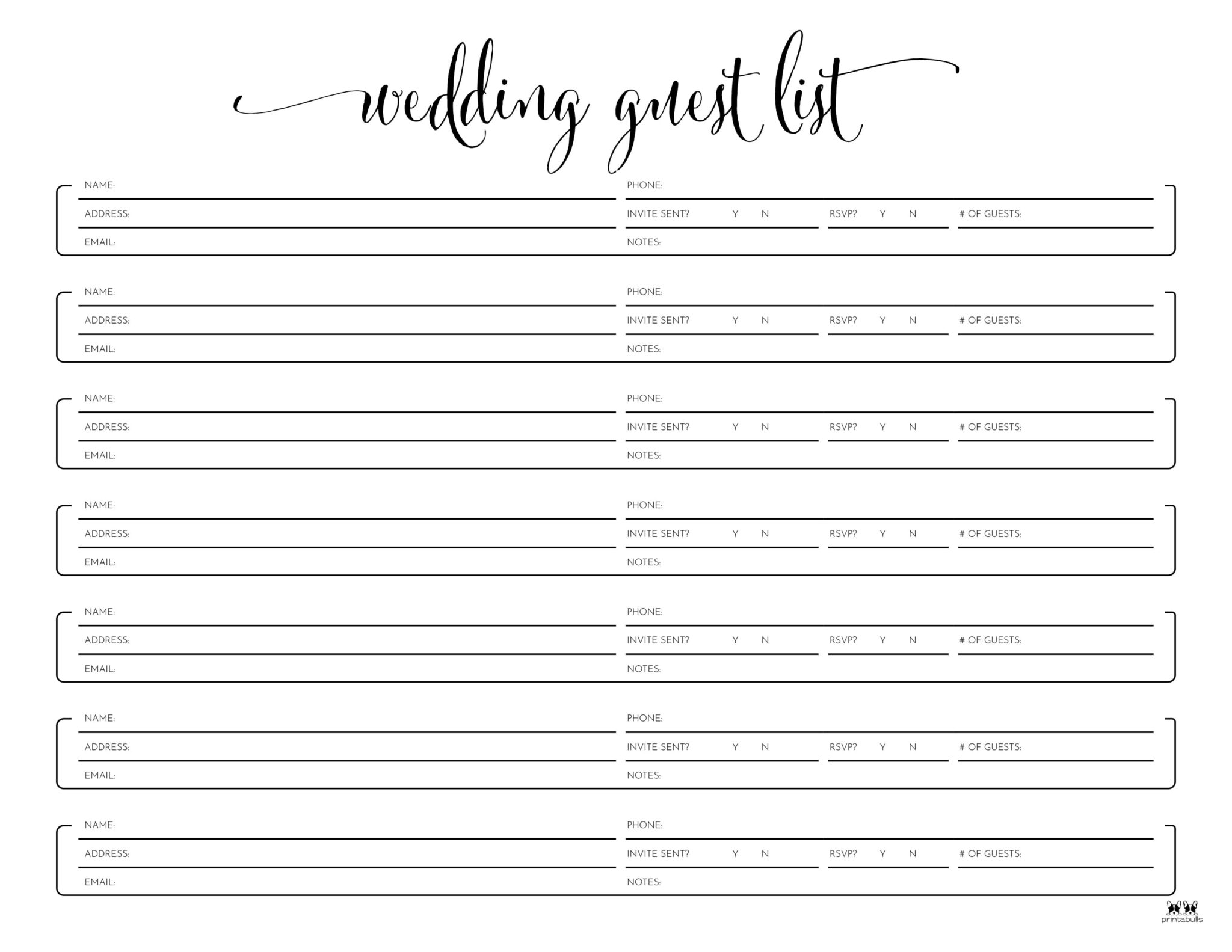 Wedding Guest List Templates - 20 FREE Lists | Printabulls