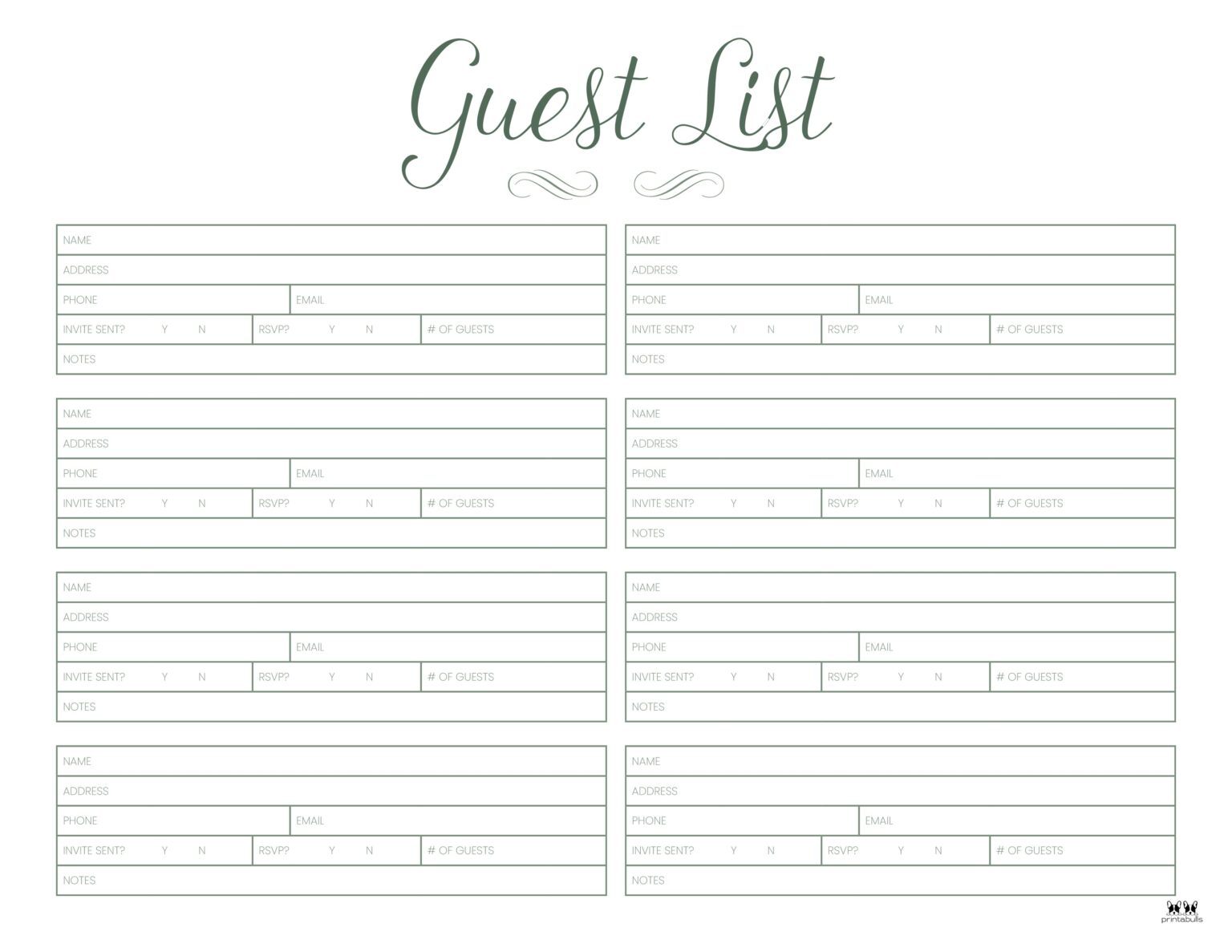 Wedding Guest List Templates - 20 FREE Lists | Printabulls