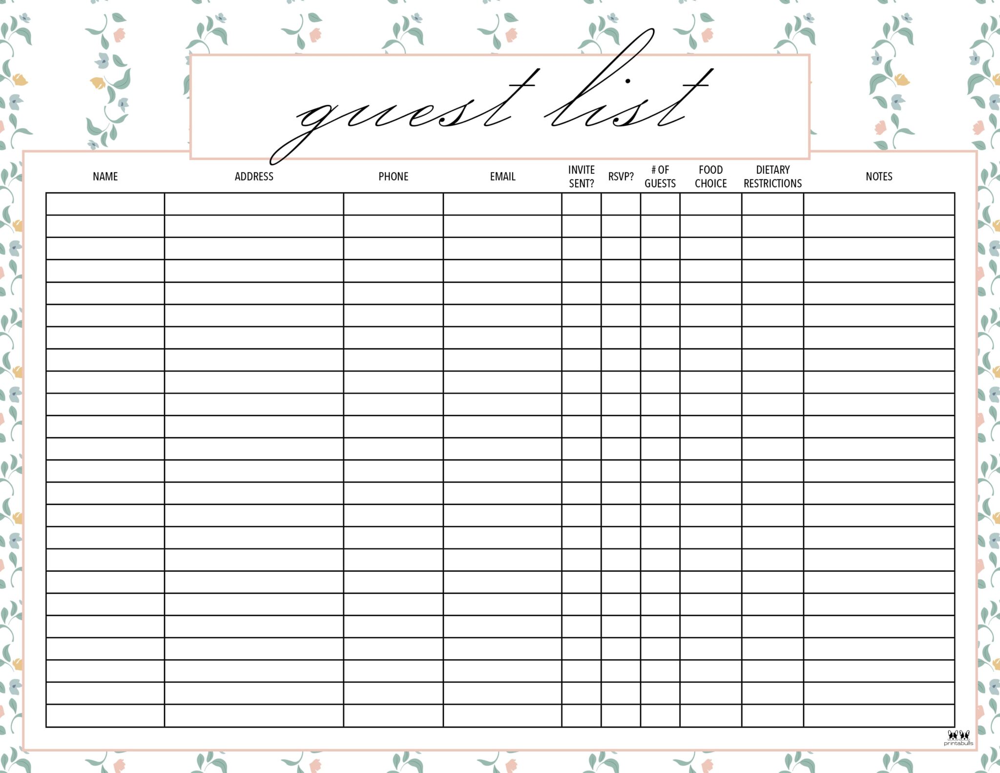 Wedding Guest List Templates - 20 FREE Lists | Printabulls
