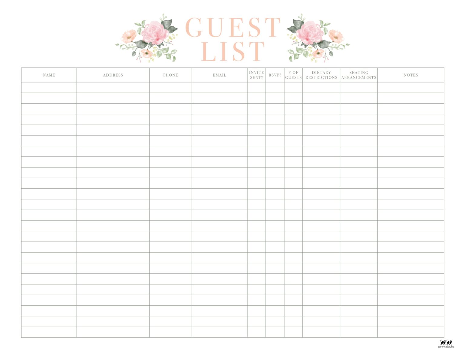 Wedding Guest List Templates - 20 FREE Lists | Printabulls