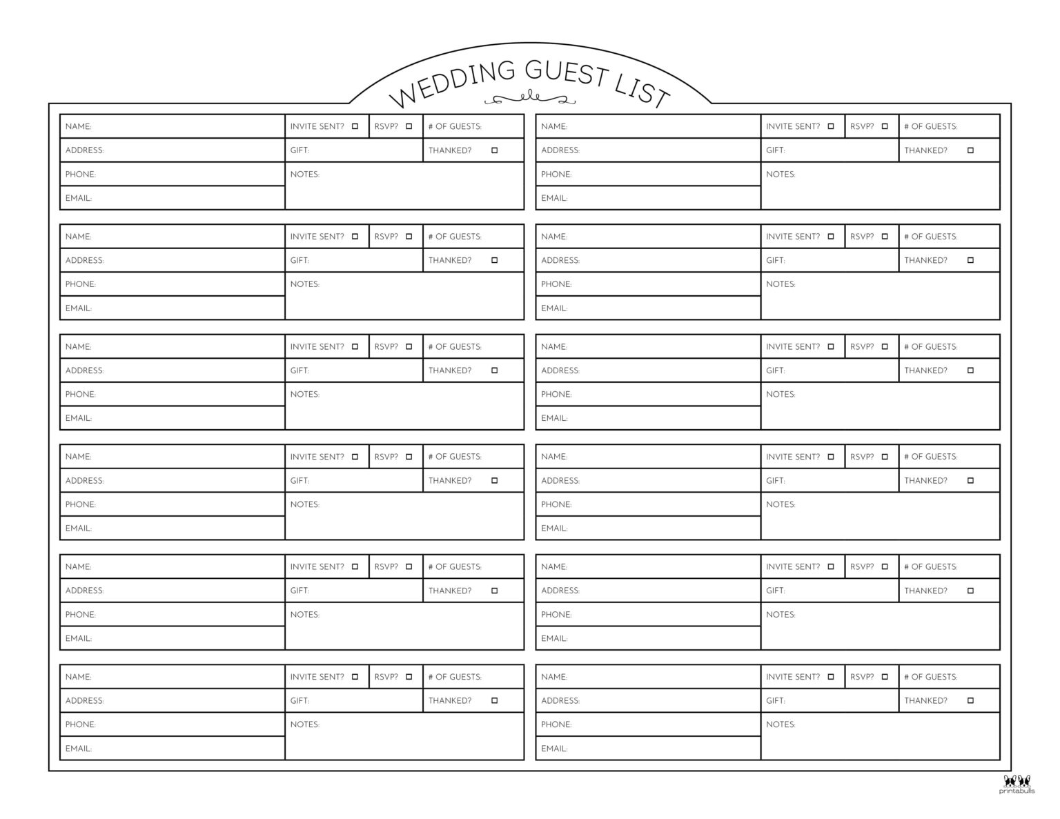 Wedding Guest List Templates - 20 FREE Lists | Printabulls