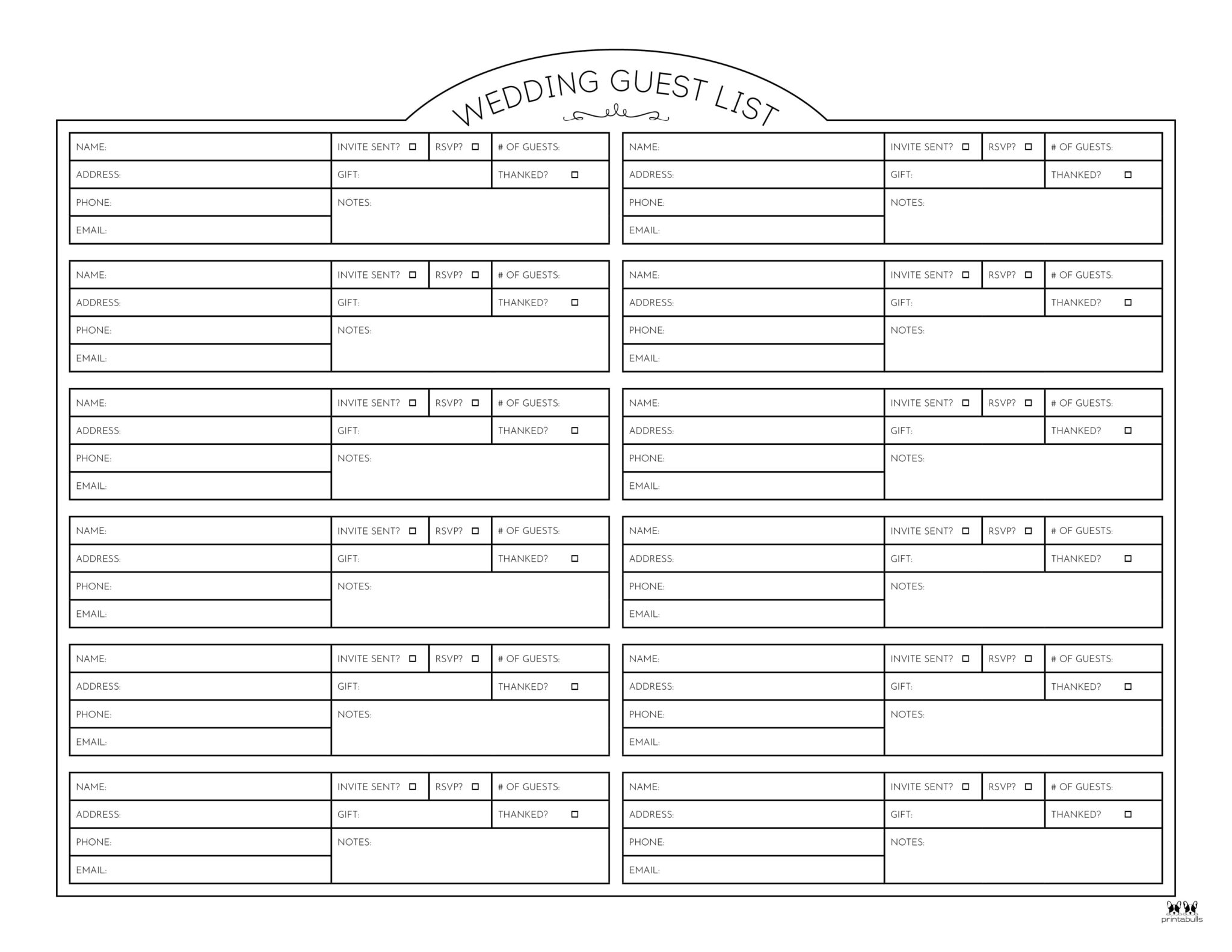 Wedding Guest List Templates - 20 FREE Lists | Printabulls