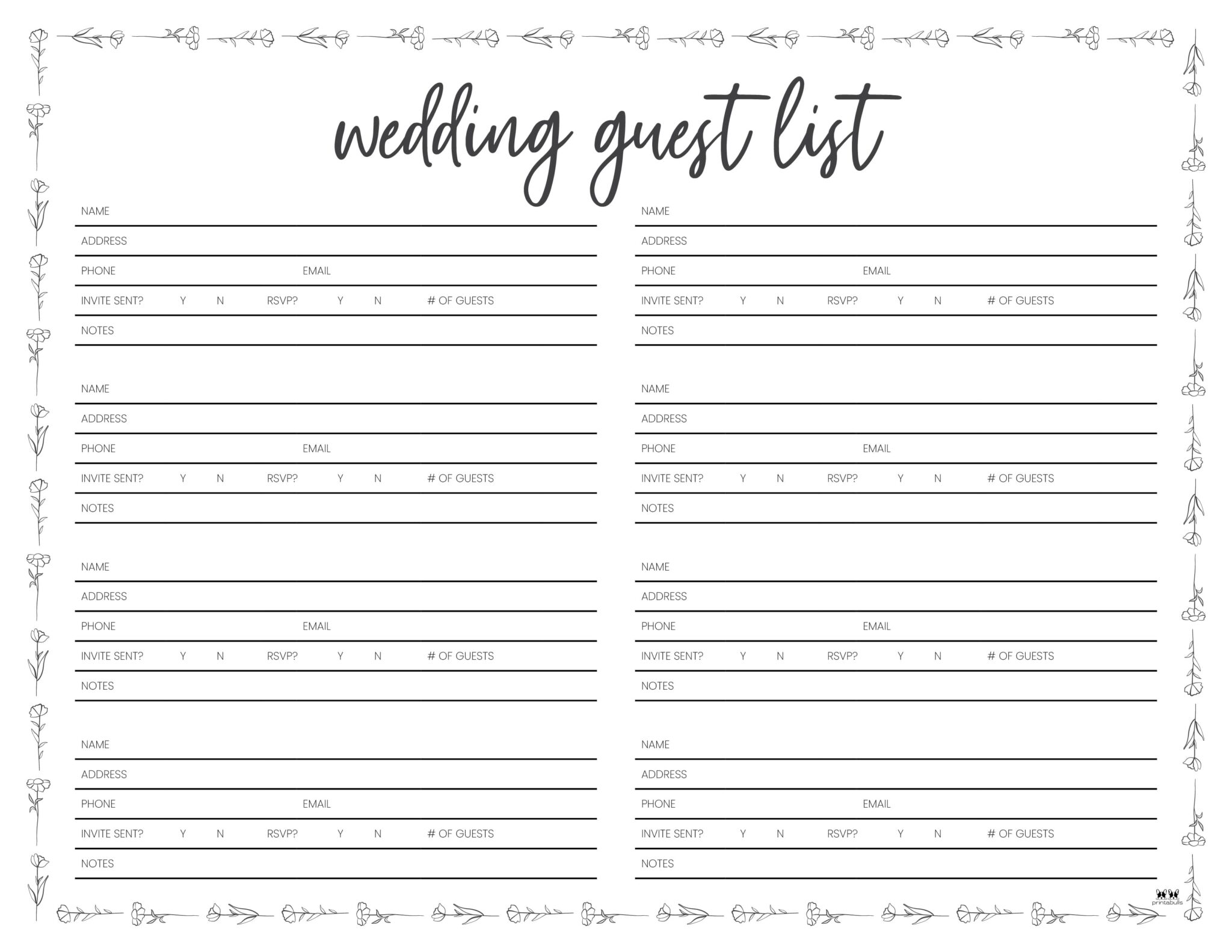 Wedding Guest List Templates - 20 FREE Lists | Printabulls