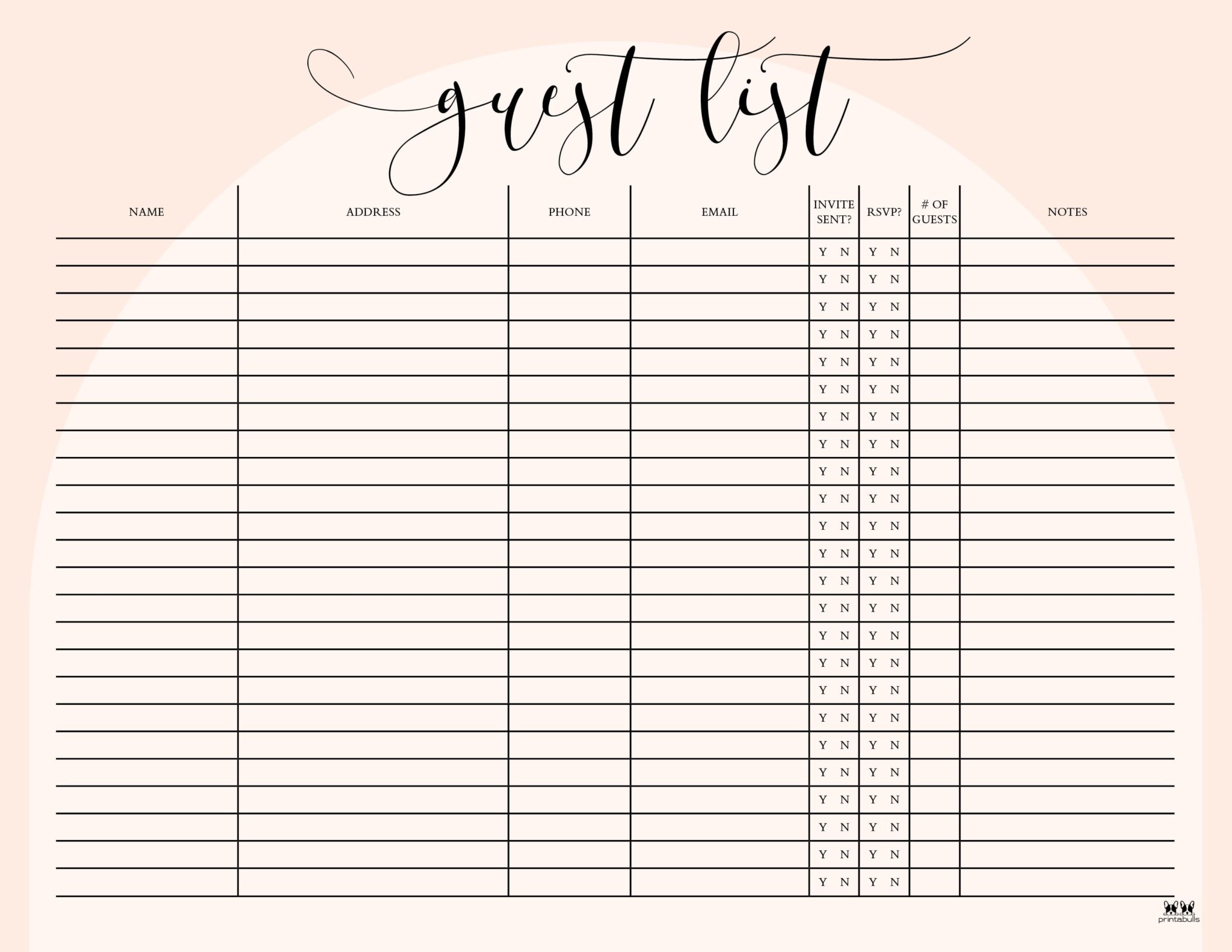 Wedding Guest List Templates - 20 FREE Lists | Printabulls