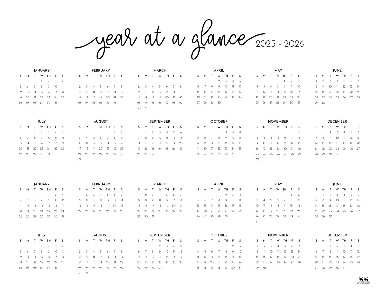 2025-2026 Two Year Calendars - 10 FREE Cals | Printabulls