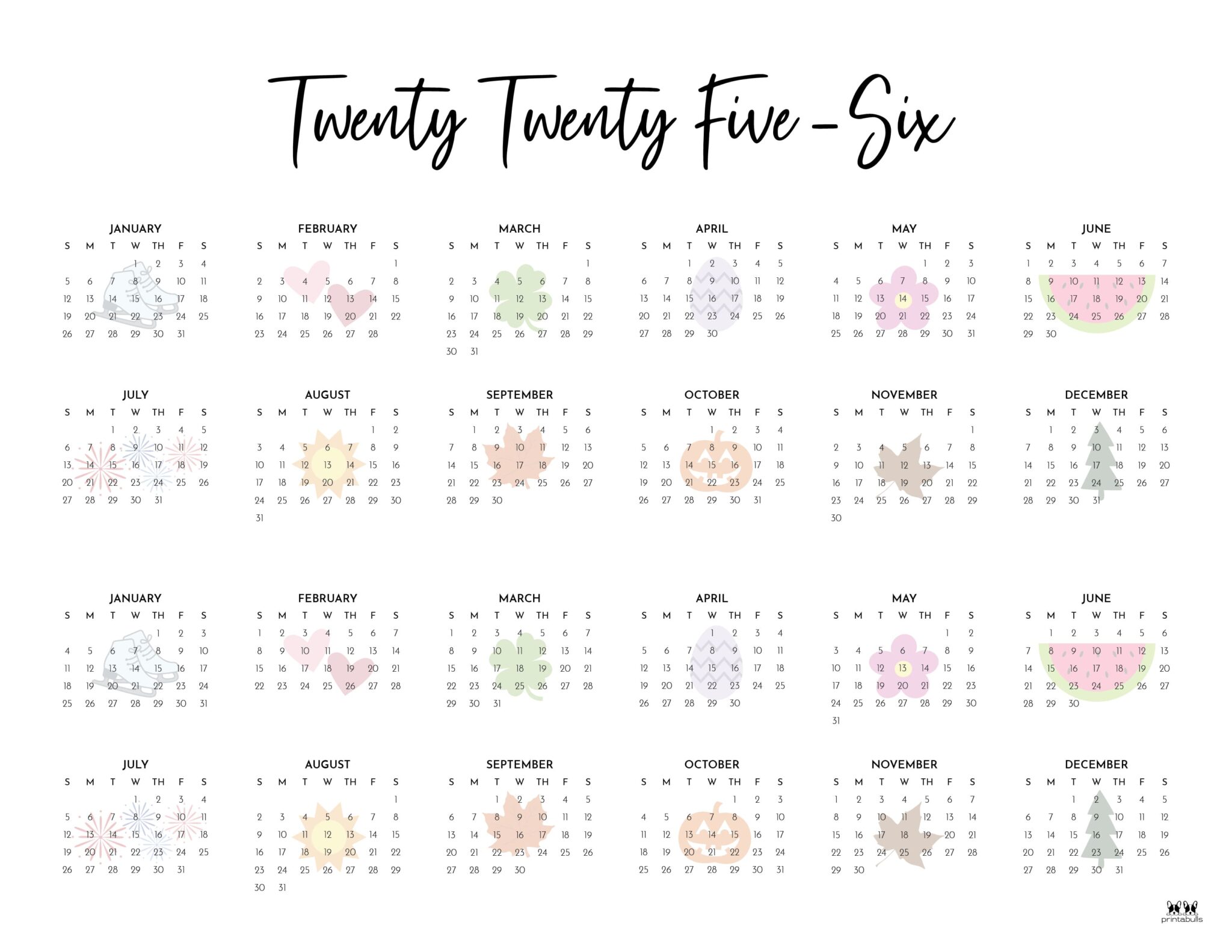 2025-2026 Two Year Calendars - 10 FREE Cals | Printabulls