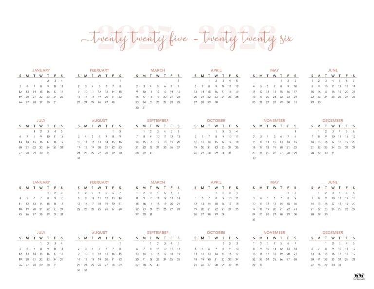 2025-2026 Two Year Calendars - 10 FREE Cals | Printabulls
