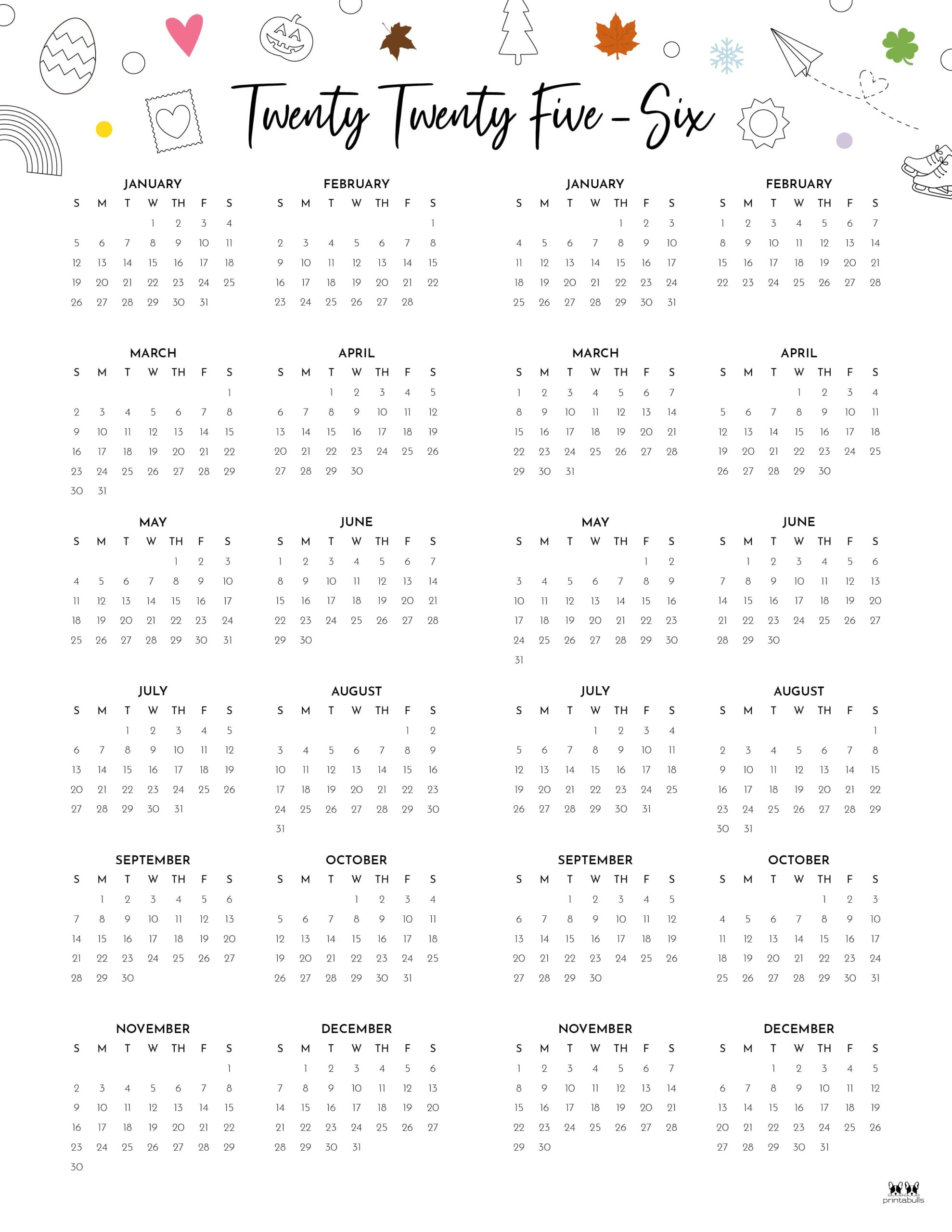 2025-2026 Two Year Calendars - 10 FREE Cals | Printabulls