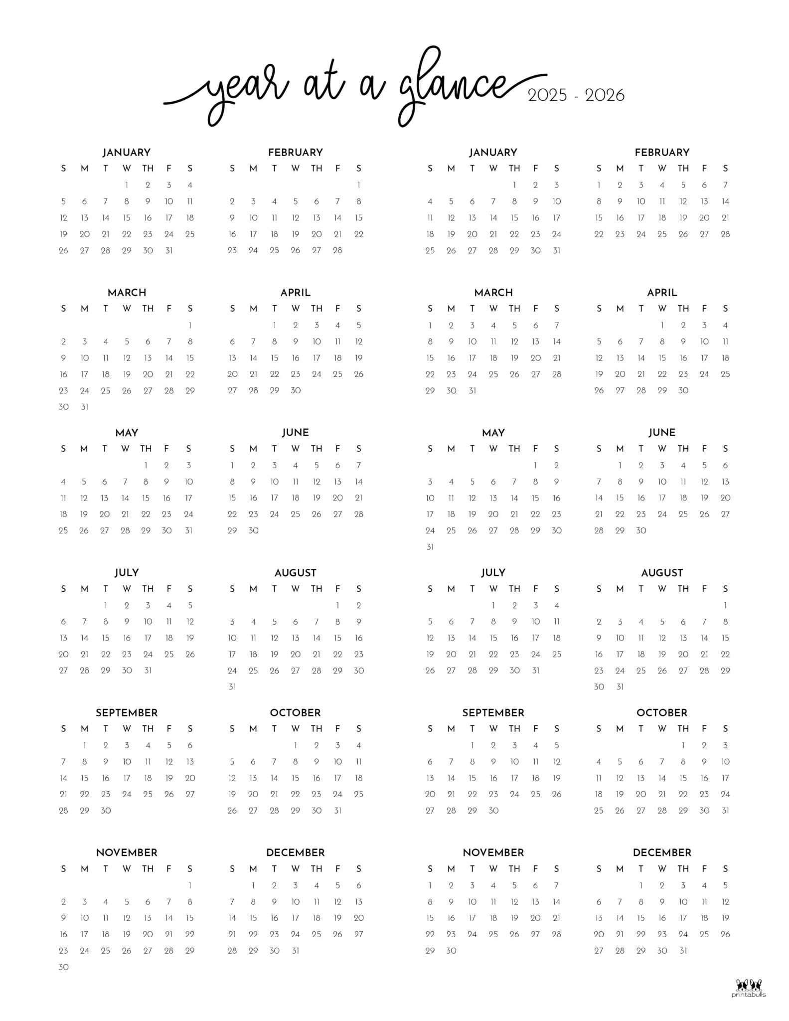 2025-2026 Two Year Calendars - 10 FREE Cals | Printabulls