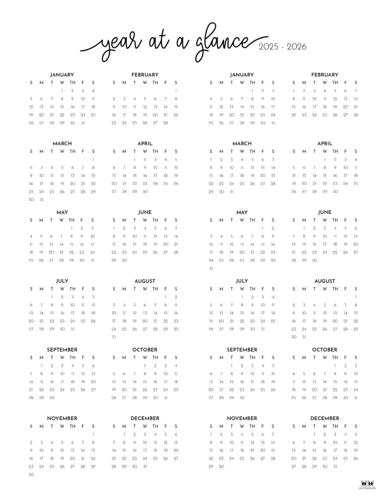 2025-2026 Two Year Calendars - 10 FREE Cals | Printabulls