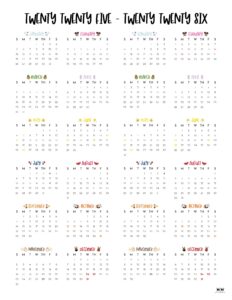 2025-2026 Two Year Calendars - 10 FREE Cals - PrintaBulk