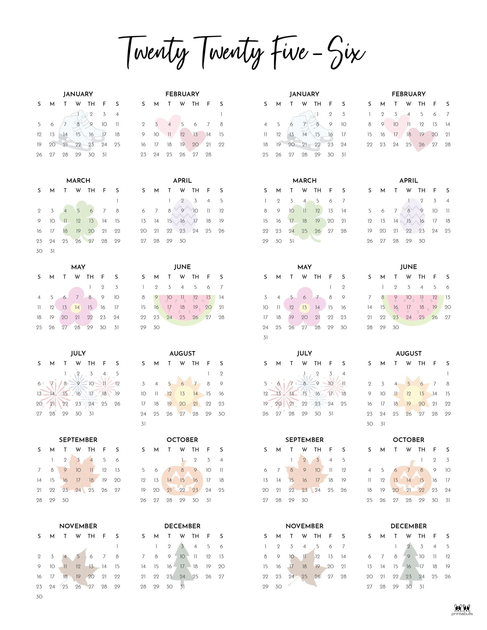 2025-2026 Two Year Calendars - 10 FREE Cals | Printabulls