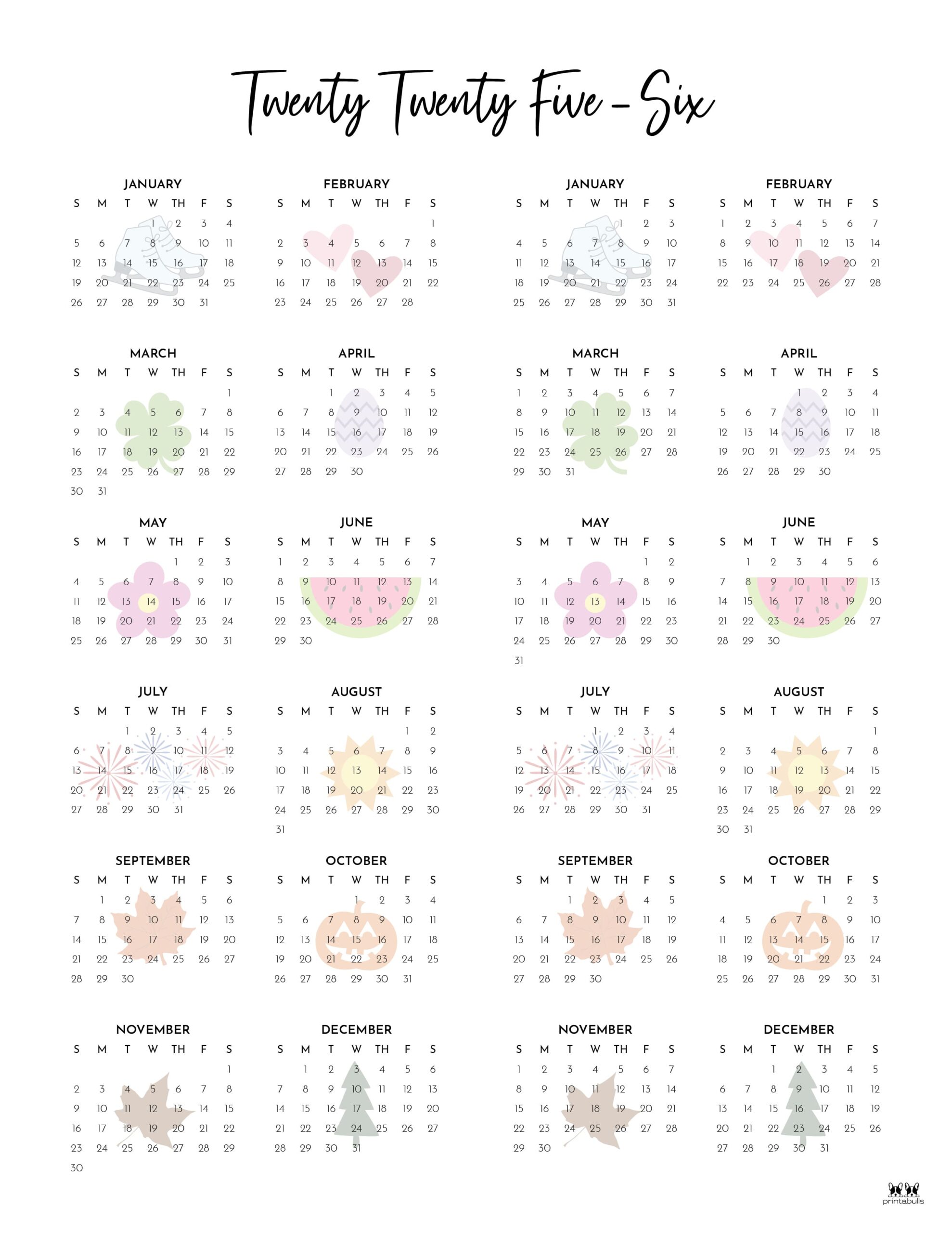 2025-2026 Two Year Calendars - 10 FREE Cals | Printabulls