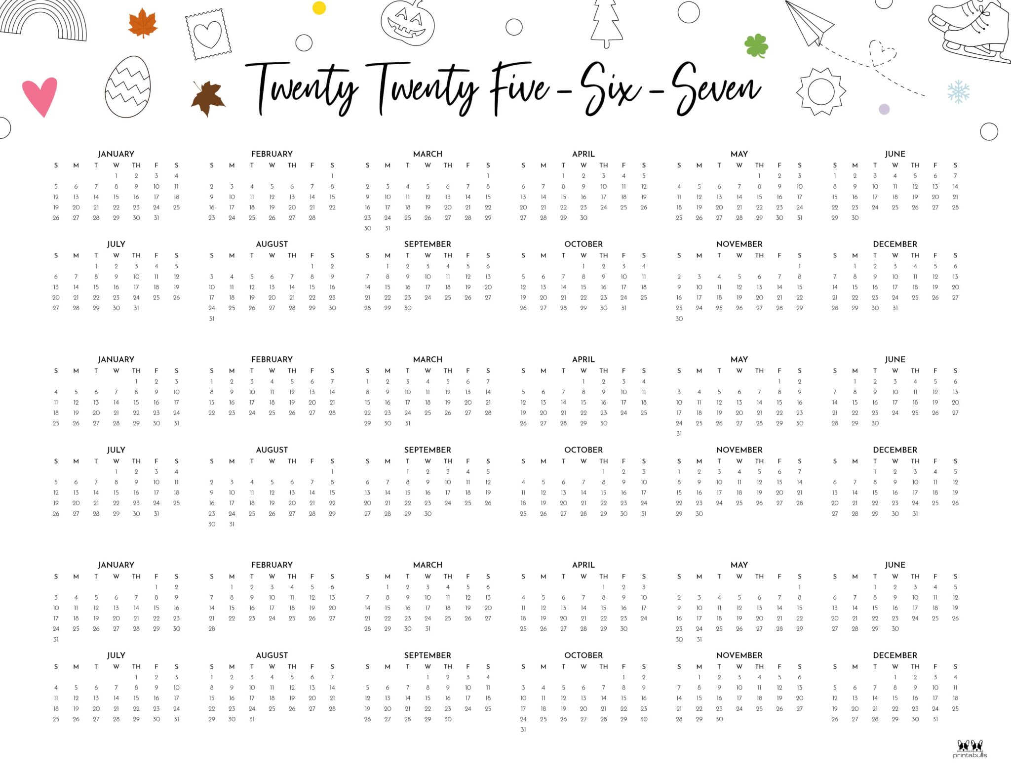 2025-2027 Three Year Calendars - 10 FREE Cals - PrintaBulk