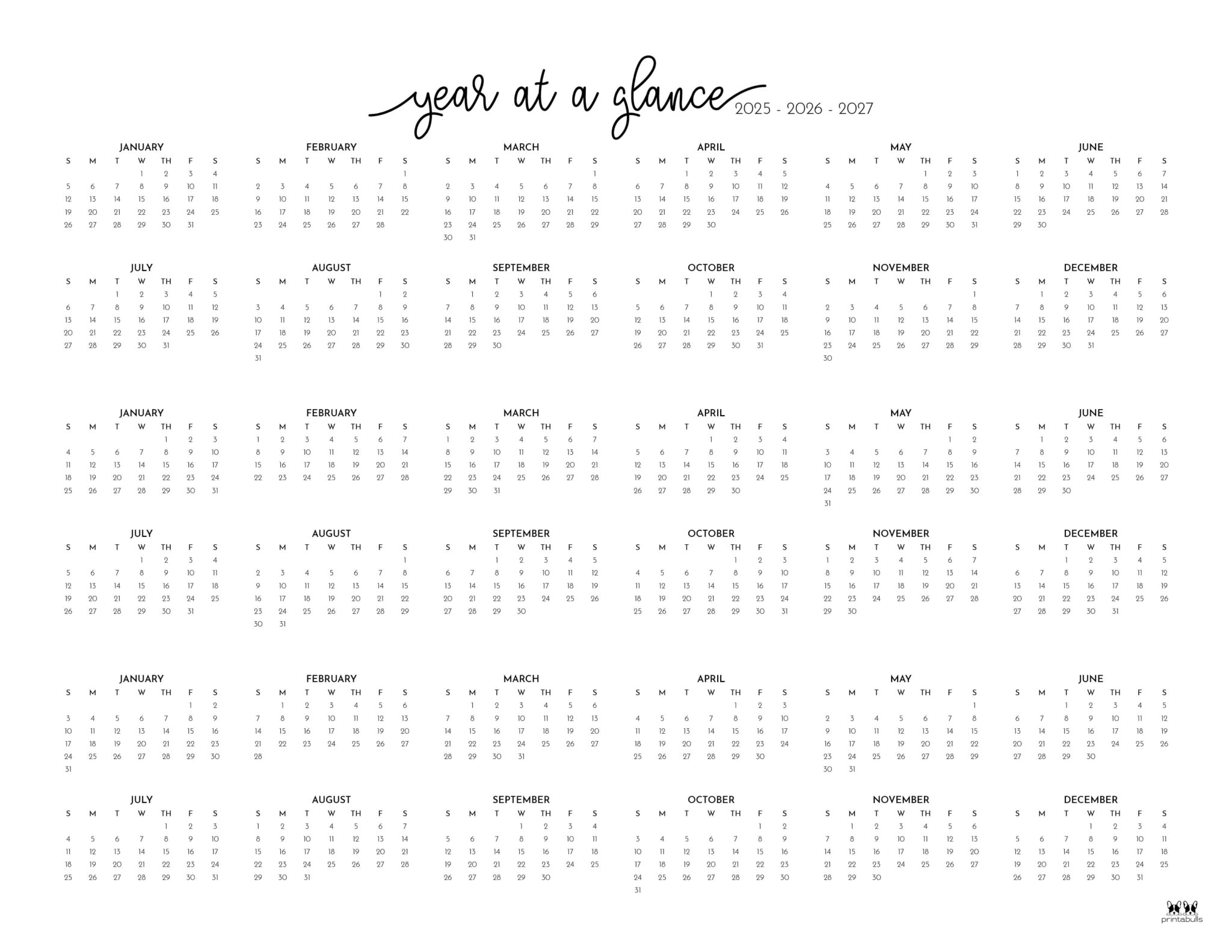 2025-2027 Three Year Calendars - 10 FREE Cals | Printabulls