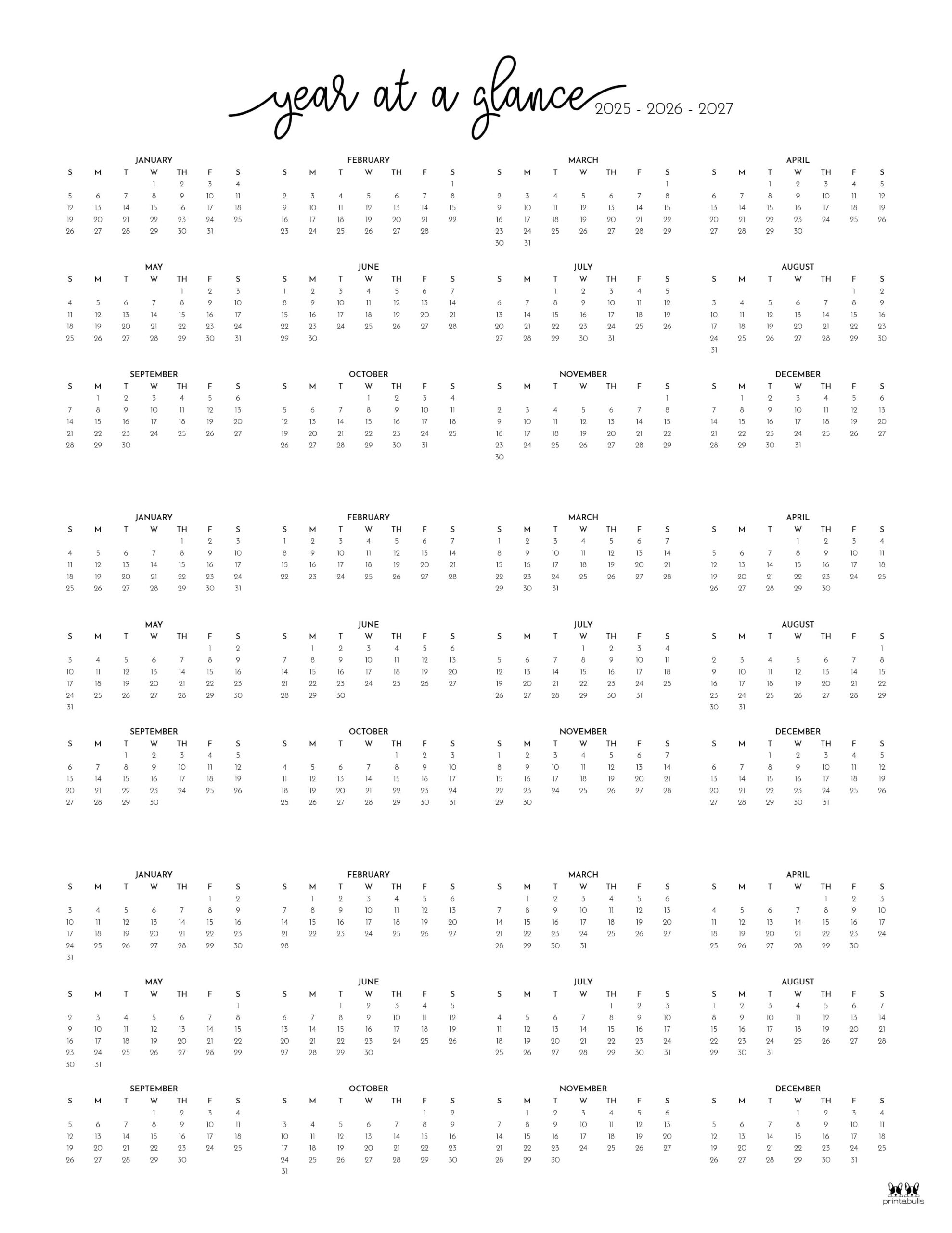 2025-2027 Three Year Calendars - 10 FREE Cals - PrintaBulk