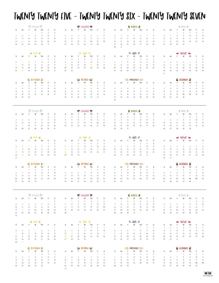 2025-2027 Three Year Calendars - 10 FREE Cals - PrintaBulk