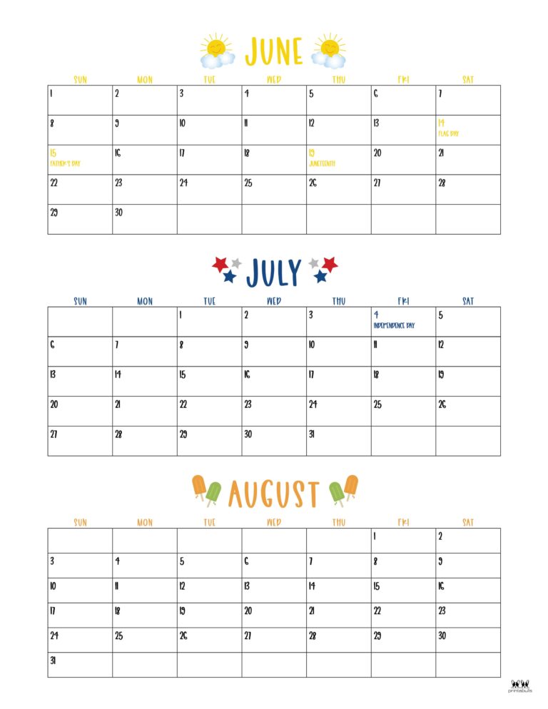 2025 Summer Calendars - 27 FREE Printables - PrintaBulk