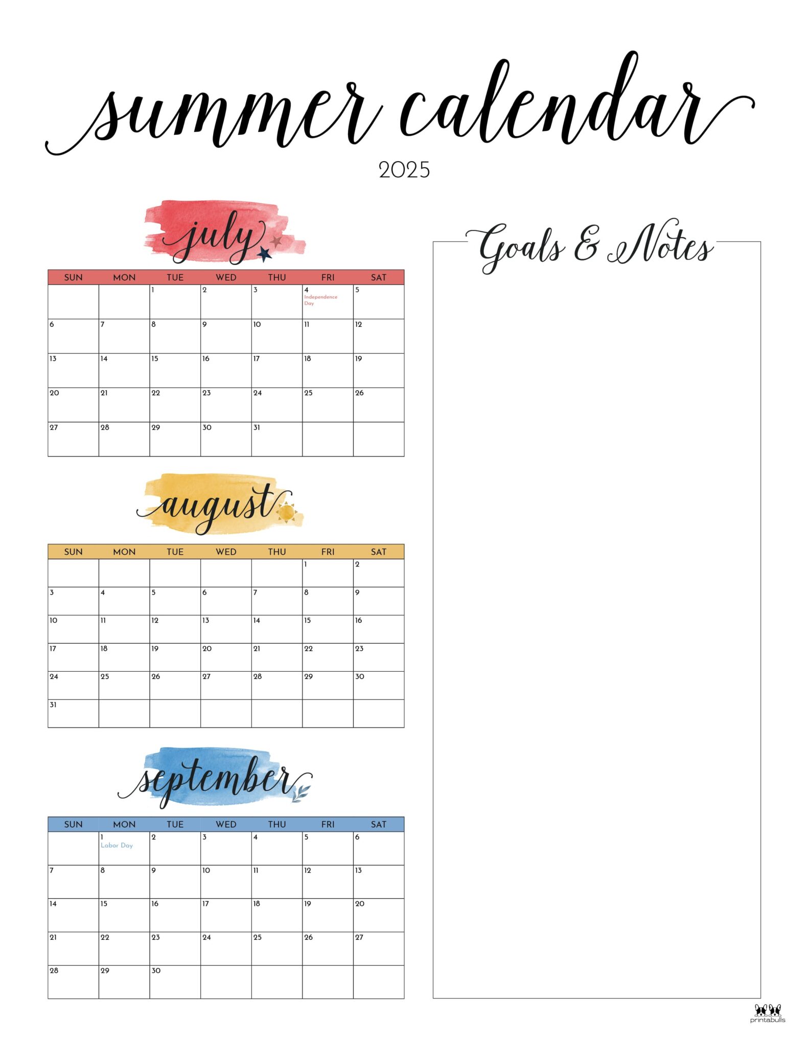 2025 Summer Calendars - 27 FREE Printables | Printabulls