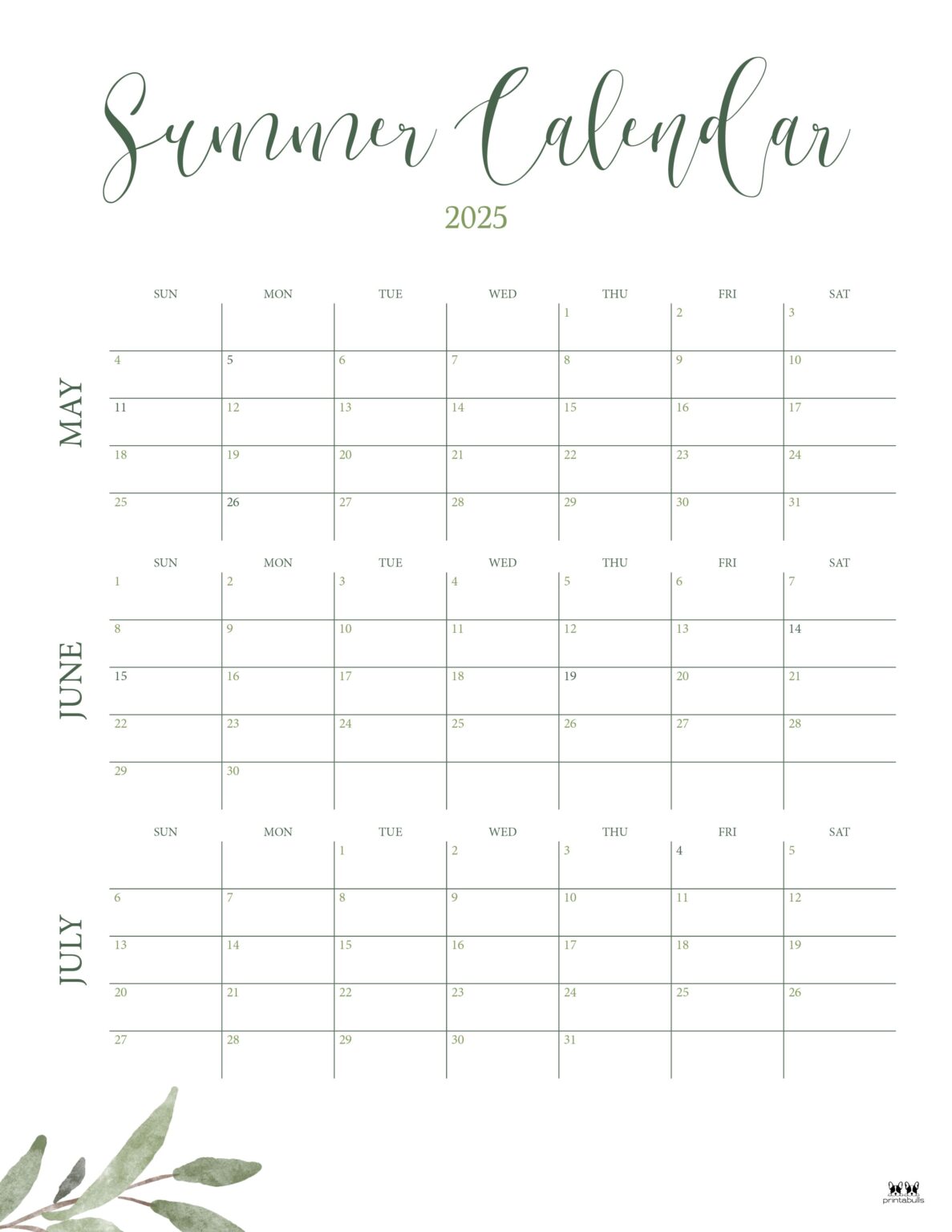 2025 Summer Calendars - 27 FREE Printables | Printabulls