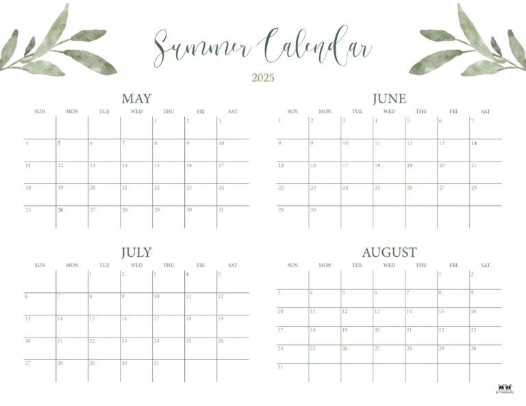 2025 Summer Calendars - 27 FREE Printables | Printabulls
