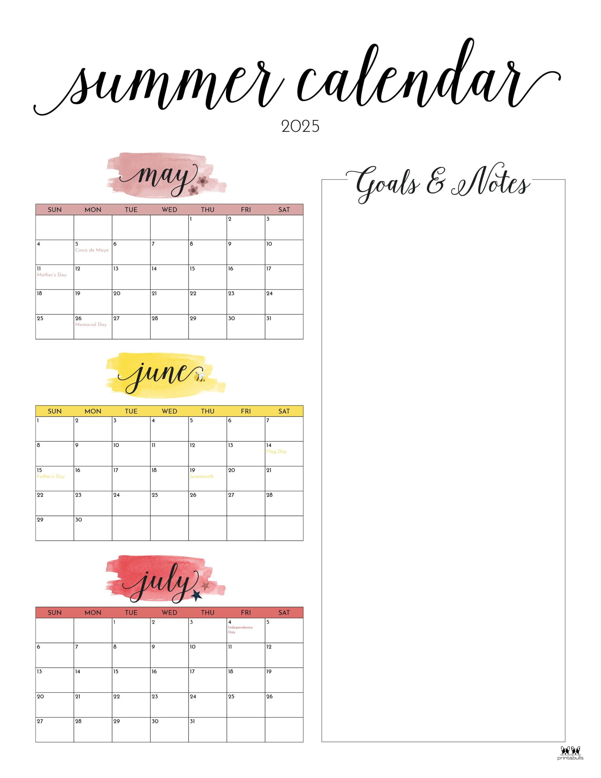 2025 Summer Calendars - 27 FREE Printables | Printabulls