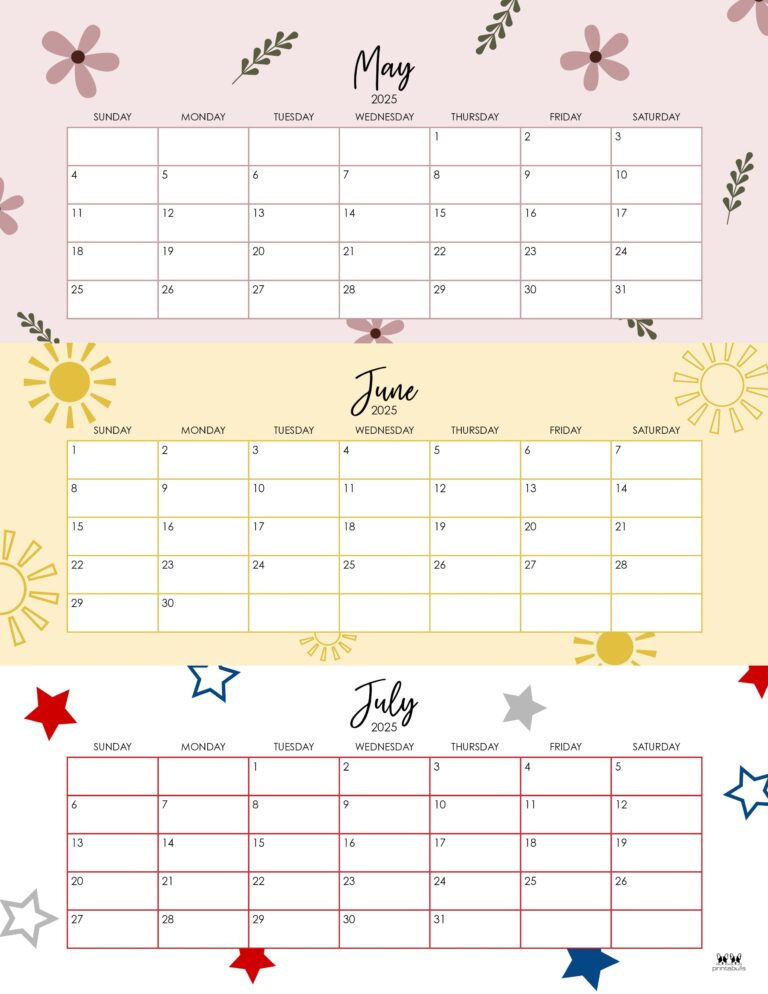2025 Summer Calendars - 27 FREE Printables | Printabulls